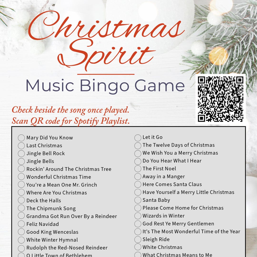 INSTANT Download: Christmas Spirit Music Bingo Easy to Read corporate ...