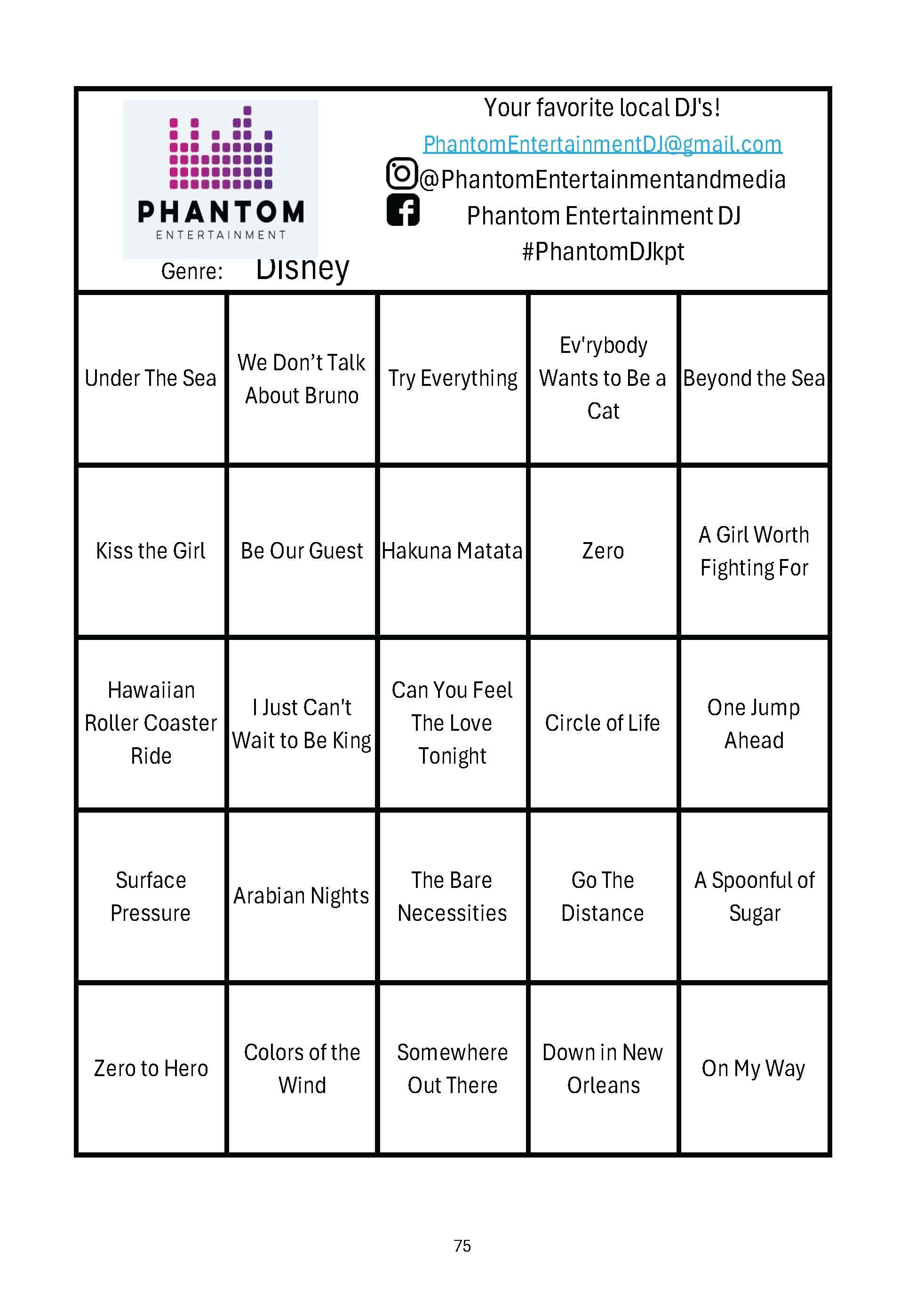 Disney Music Bingo INSTANT Download - Easy to Read, Printable ...
