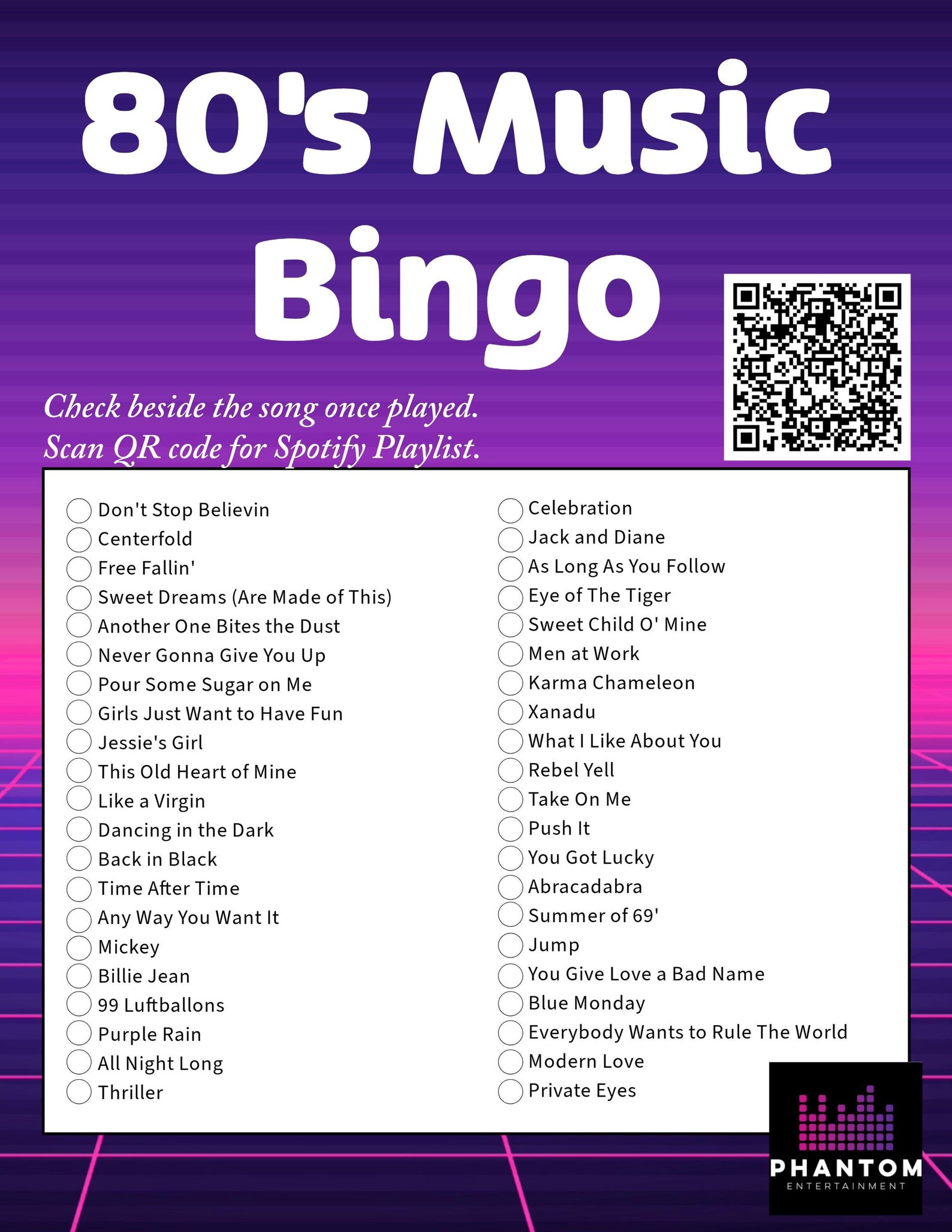 80's Music Bingo (set 1) INSTANT Download, Easy to Read, Printable ...