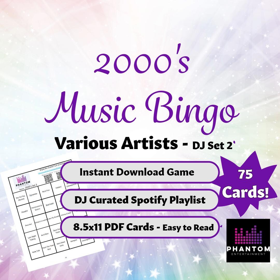 2000s Set 2 Music Bingo INSTANT Download, Easy to Read, Printable ...
