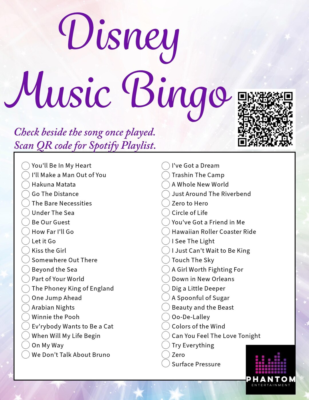 Disney Music Bingo INSTANT Download - Easy to Read, Printable ...