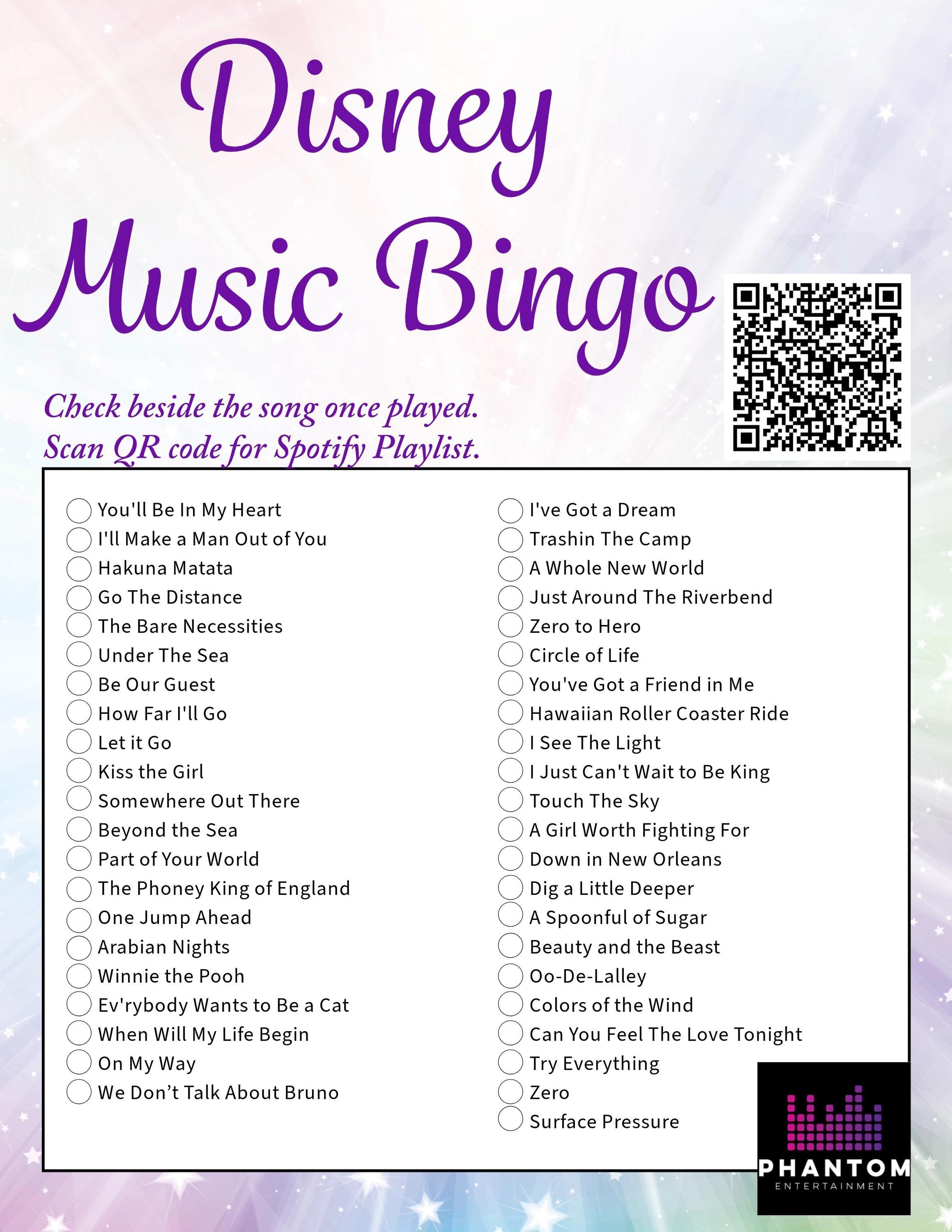 Disney Music Bingo INSTANT Download - Easy to Read, Printable ...