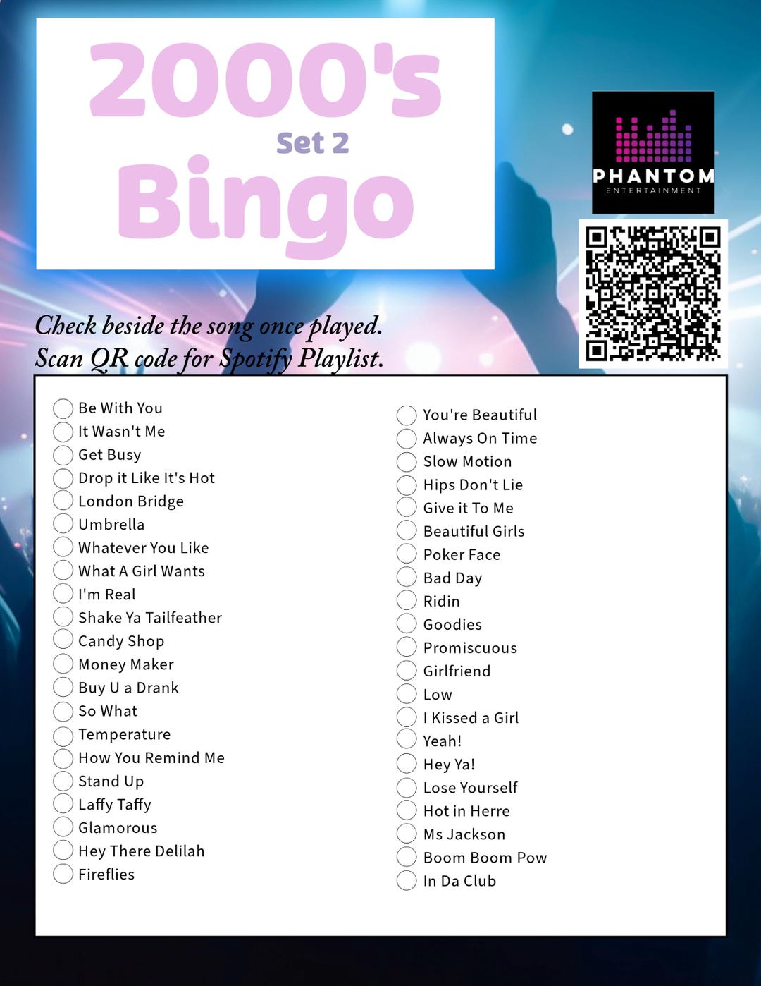 2000s Set 2 Music Bingo INSTANT Download, Easy to Read, Printable ...