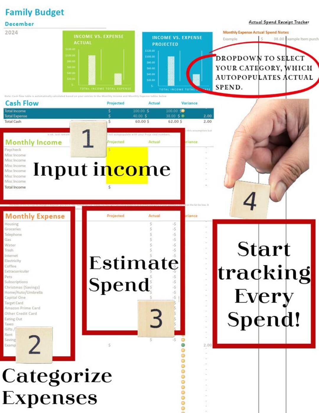 Easy Monthly Budget Planner Template, INSTANT DOWNLOAD, Excel, Editable ...
