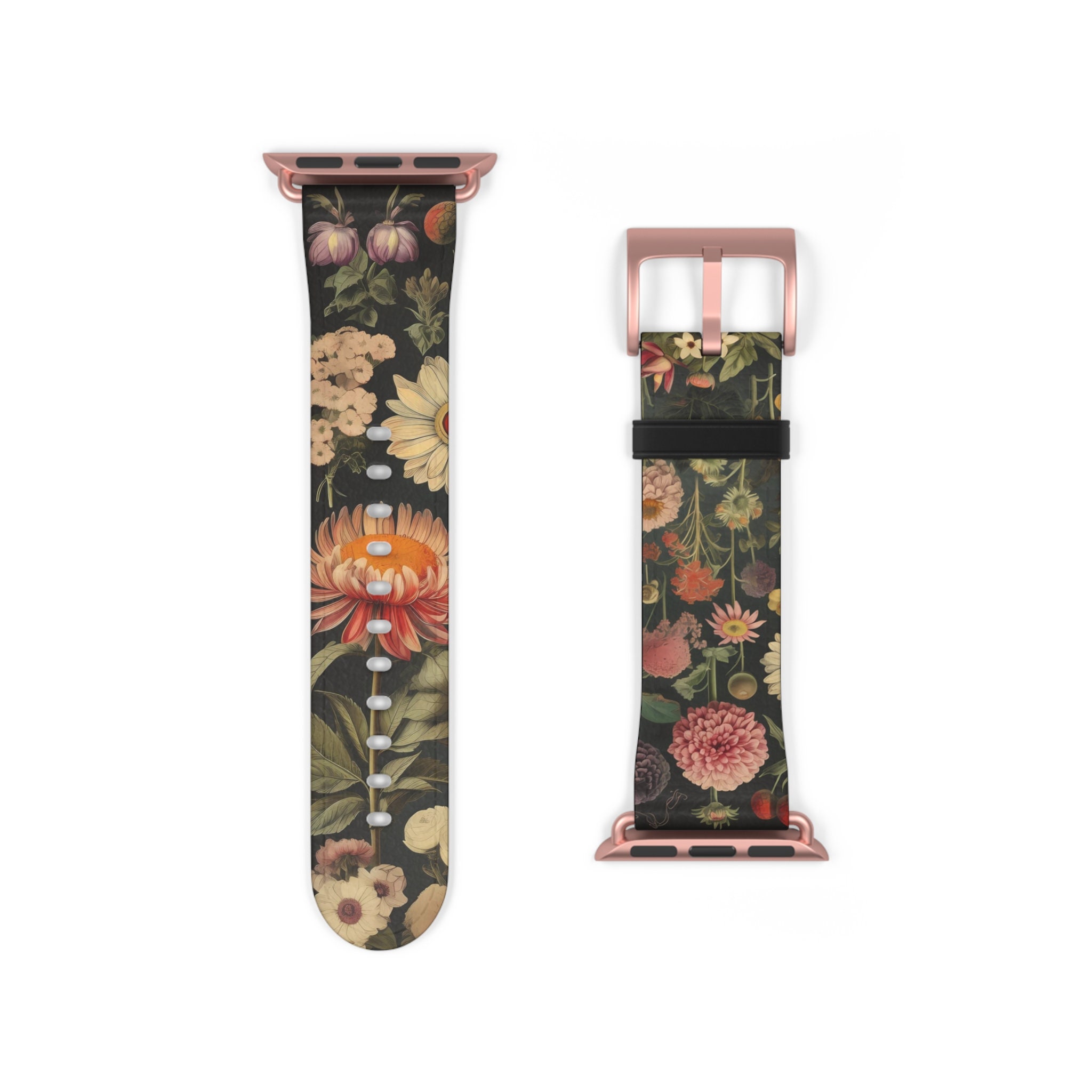 Black Watch Band, Botanical Flower Apple Watch Band Series 1, 2, 3, 4 ...