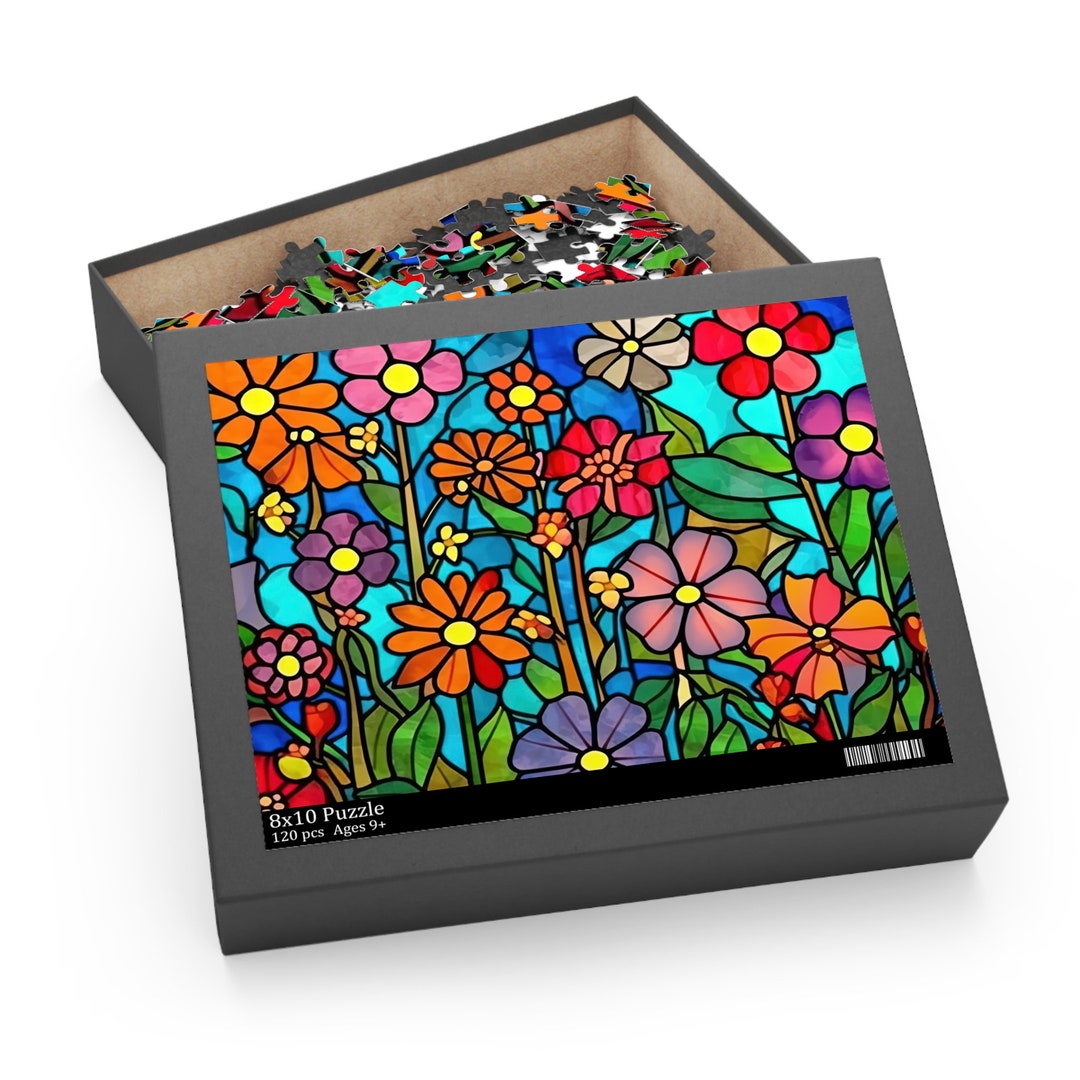 Stained Glass Colorful Flower Puzzle 120 or 252 Piece, Table Games ...