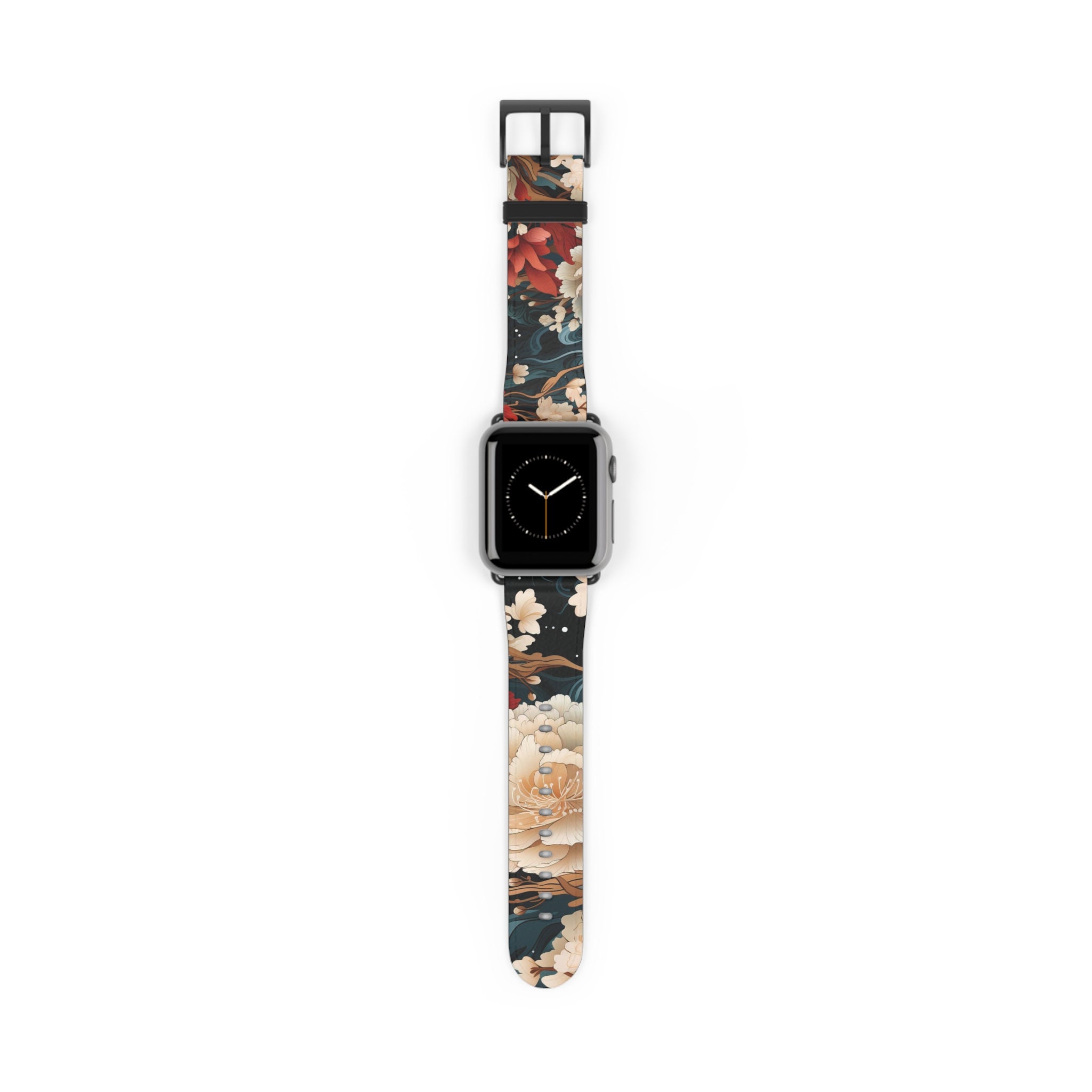 Japanese Patterns Black Watch Band, Japanese Flower Apple Watch Band ...
