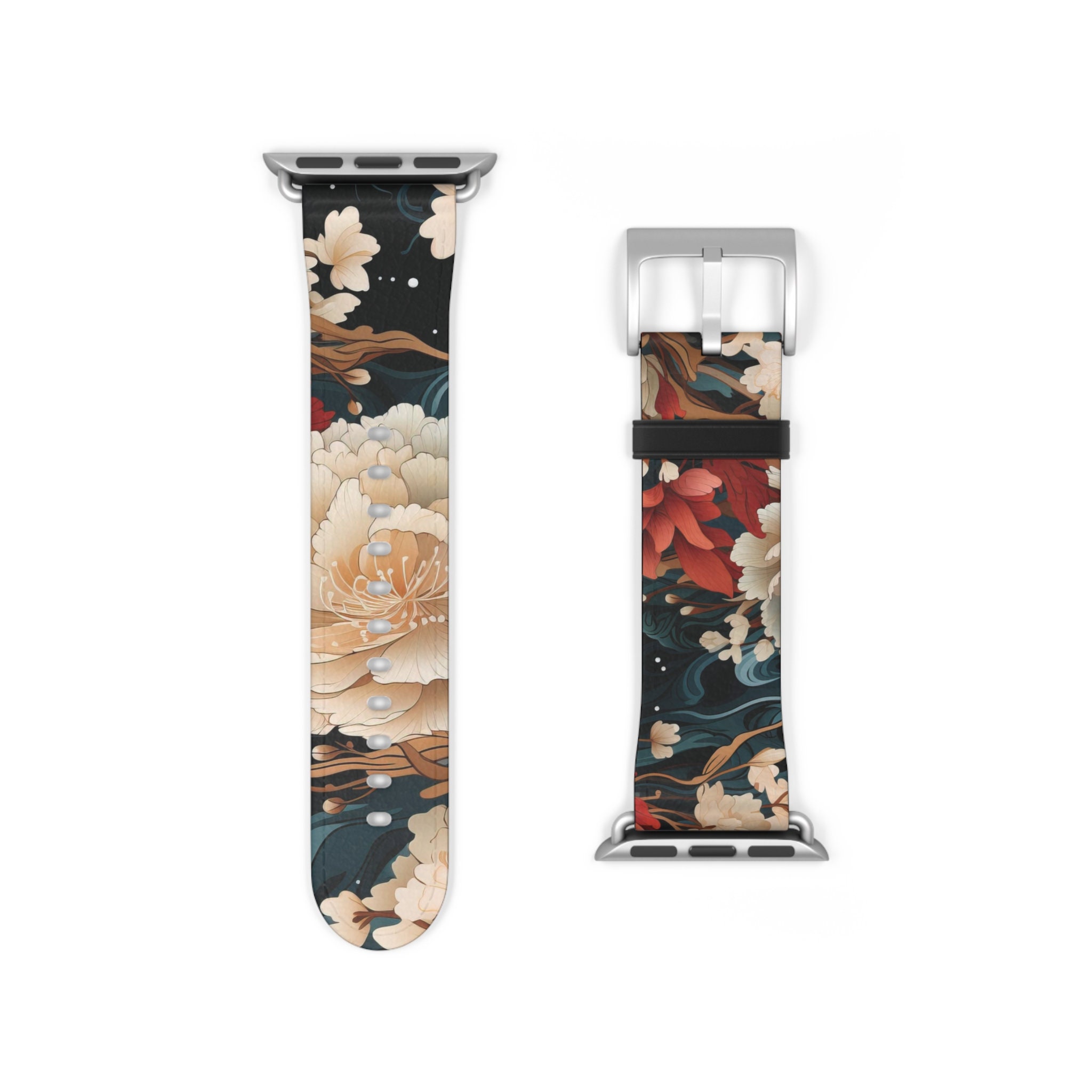 Japanese Patterns Black Watch Band, Japanese Flower Apple Watch Band ...