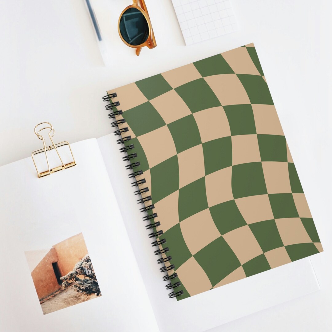 Retro Groovy Olive Checkered 70's Spiral Ruled Line Notebook, Lined ...