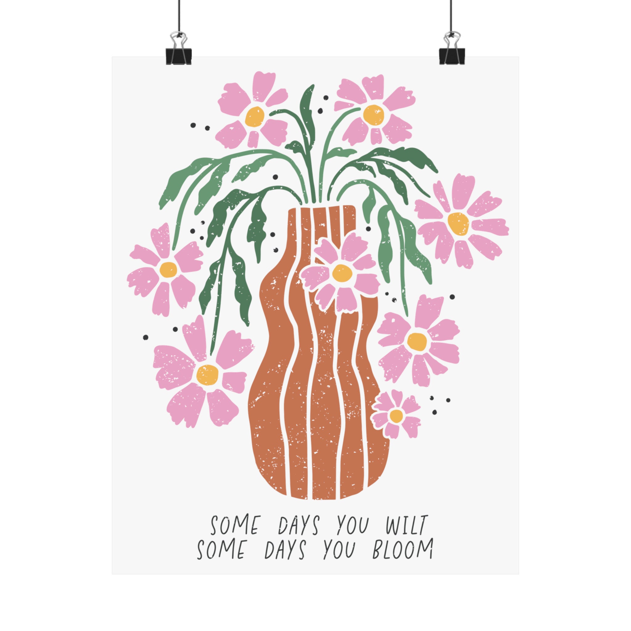 Matte Vertical Boho Pink Flower Motivational Posters Groovy Retro ...