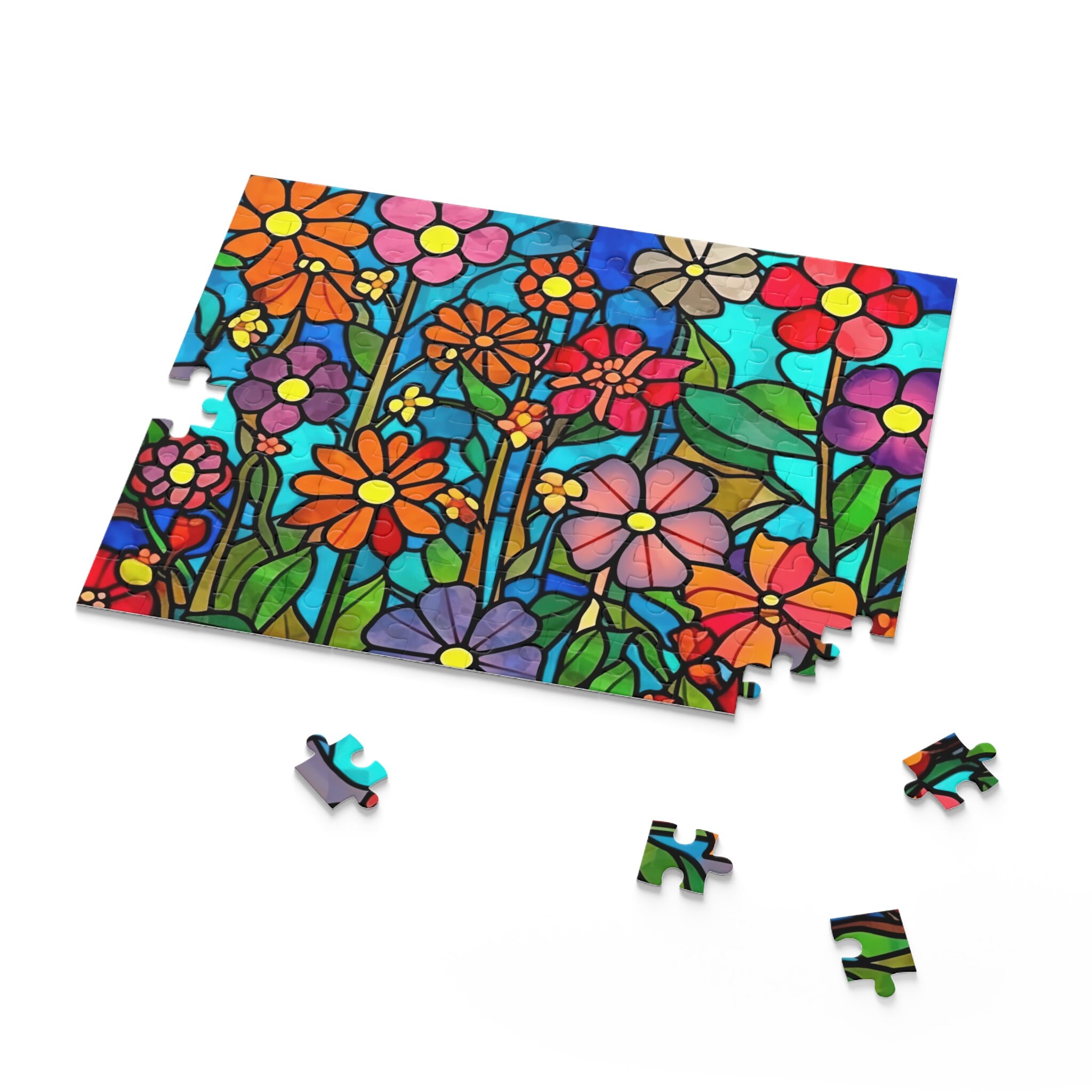 Stained Glass Colorful Flower Puzzle 120 or 252 Piece, Table Games ...