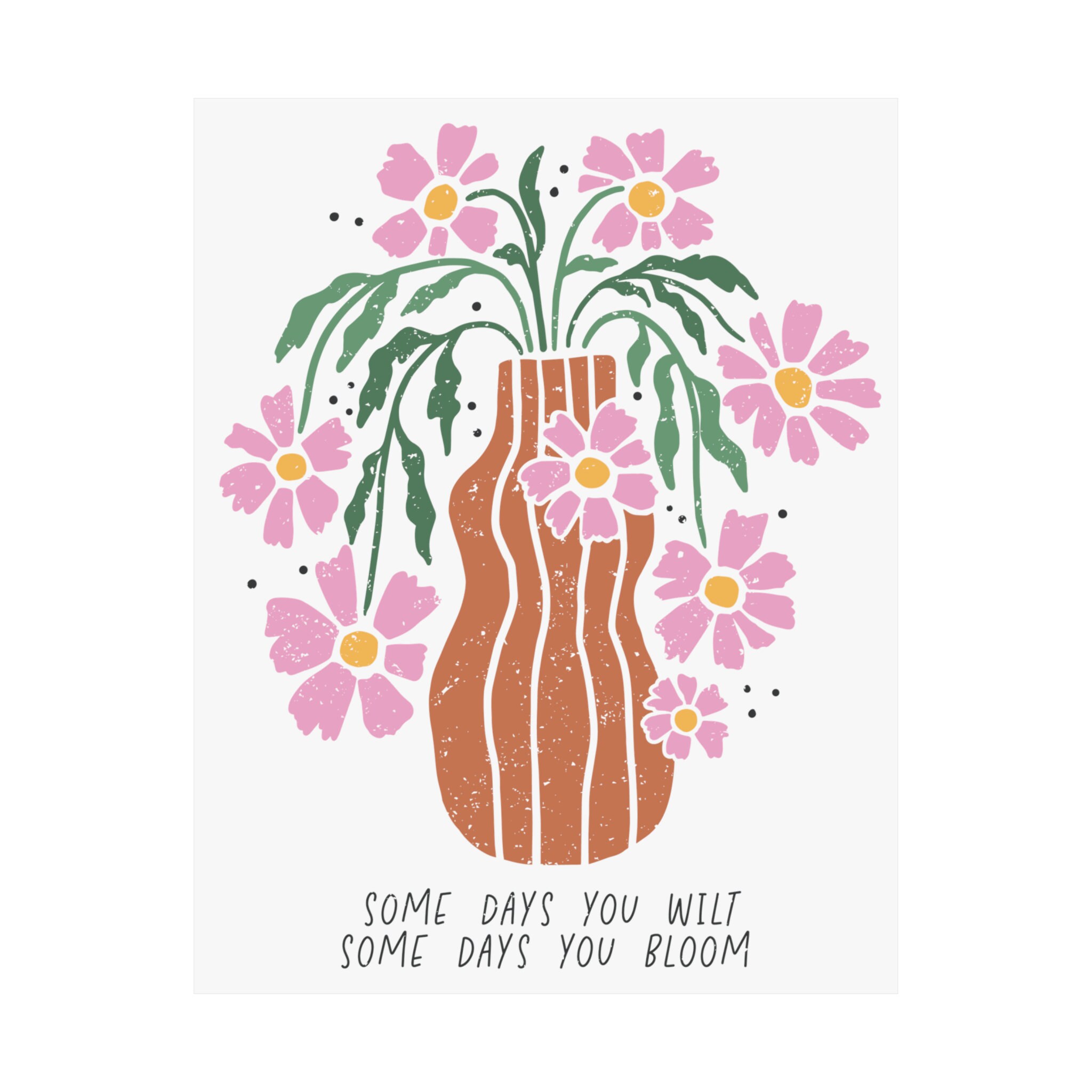 Matte Vertical Boho Pink Flower Motivational Posters Groovy Retro ...