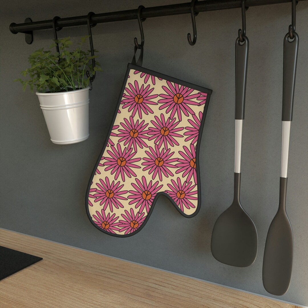Pink Flower & Peace Sign Anti-hot Gloves, Oven Microwave Glove ...