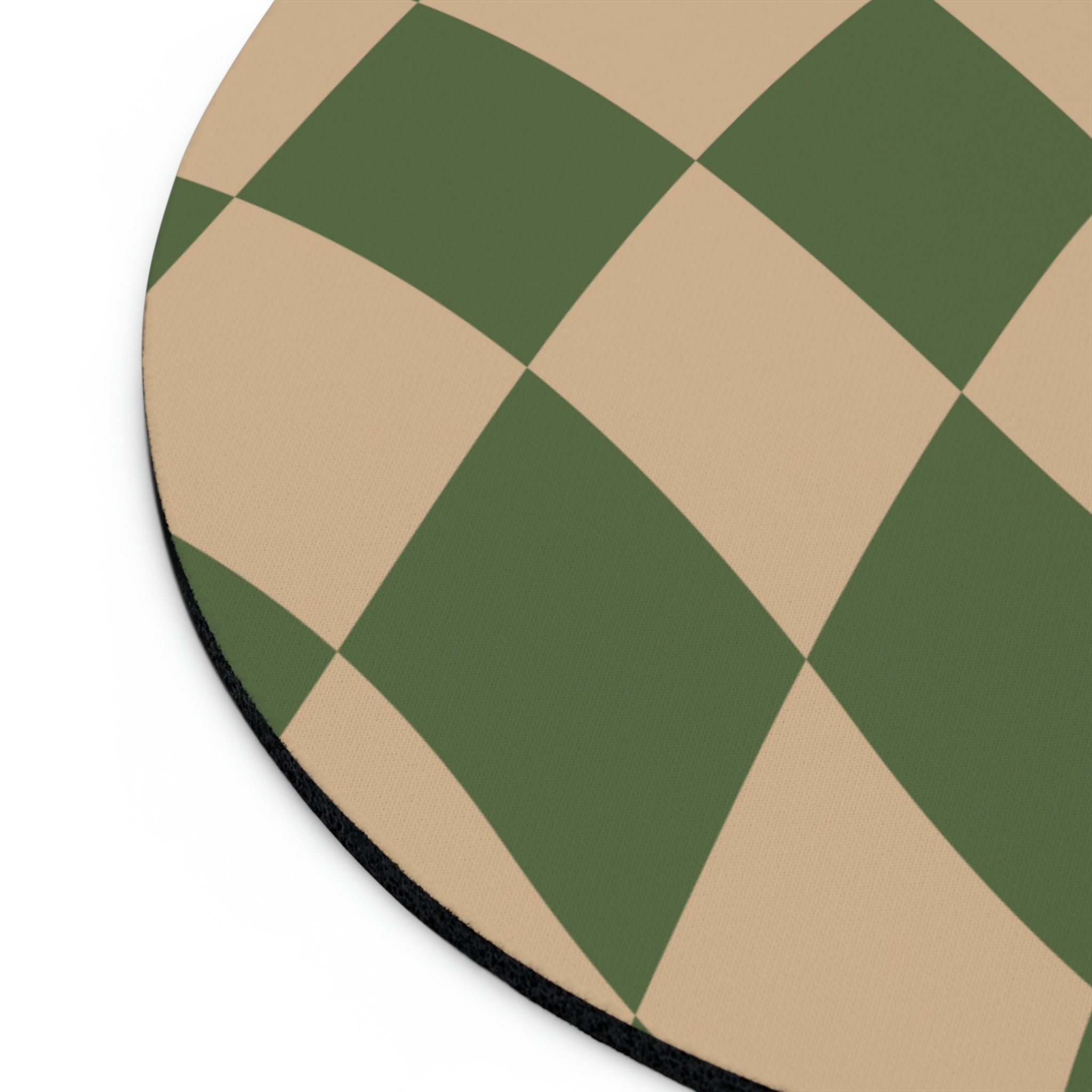 Wavy Checkered Mouse Pad, Olive Green Beige Checkerboard, Round ...