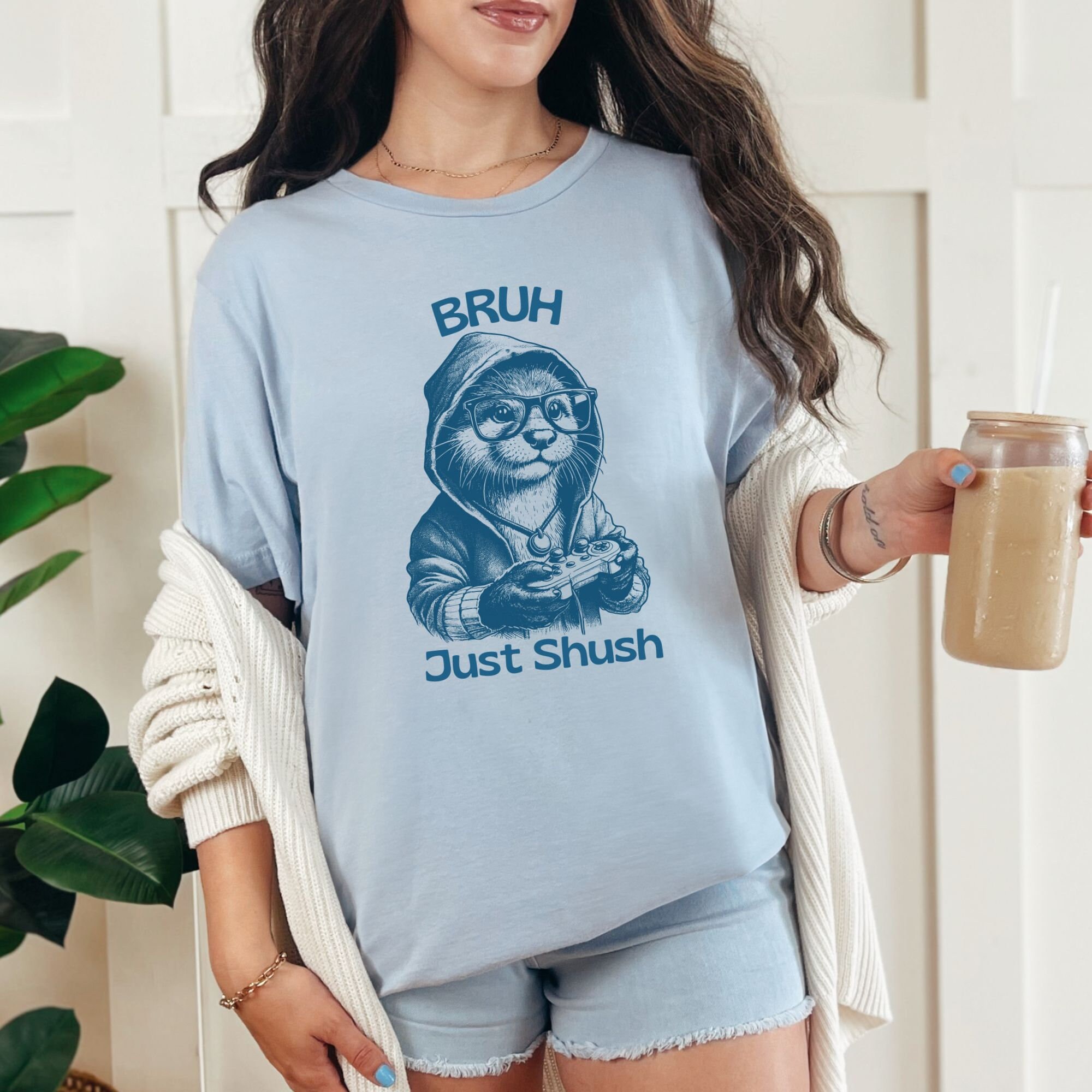 Bruh Just Shush Funny Gamer T Shirt, 90's Style Graphic Tee, Silly ...