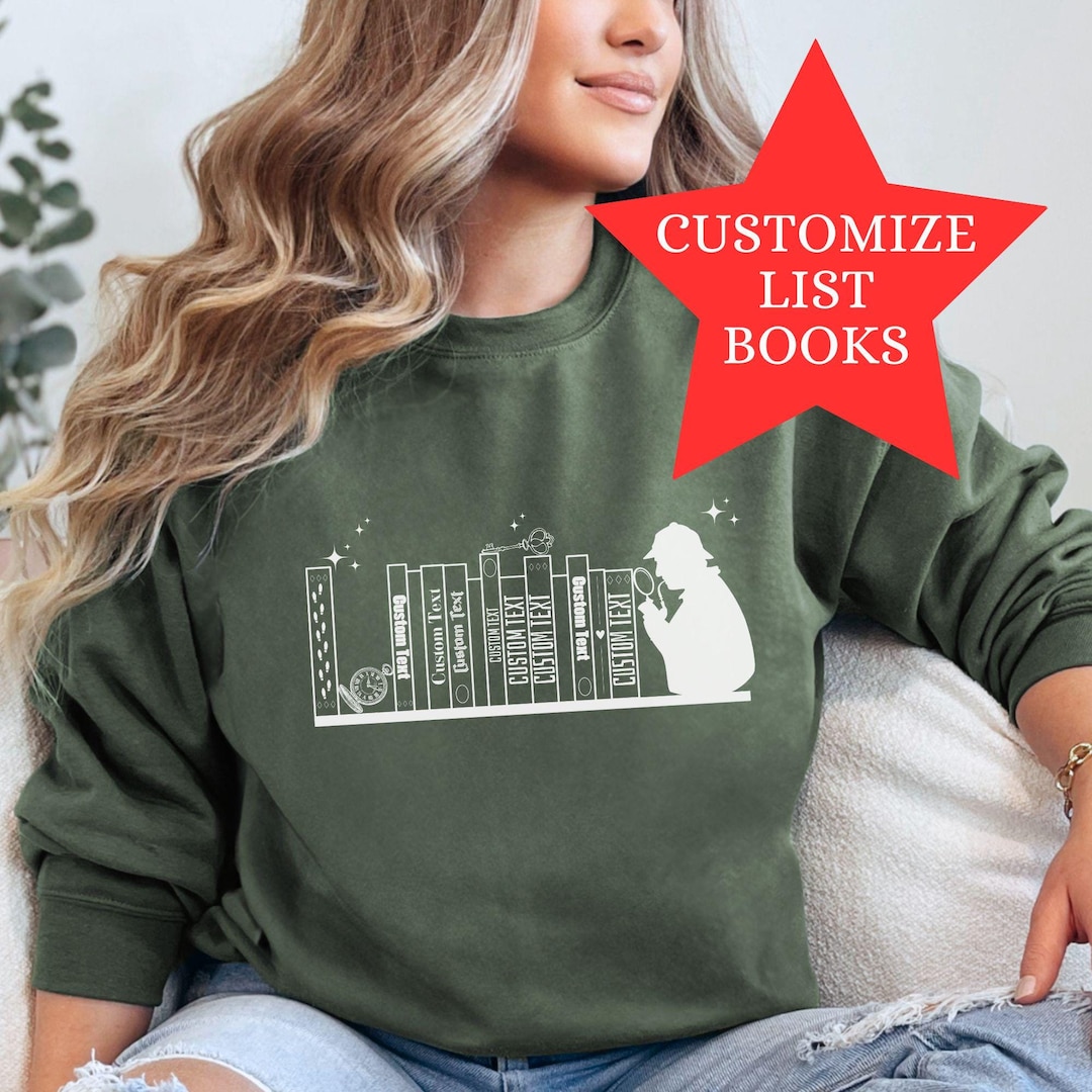 Custom Bookshelf T-shirt, True Crime Lover Crewneck, Personalized ...