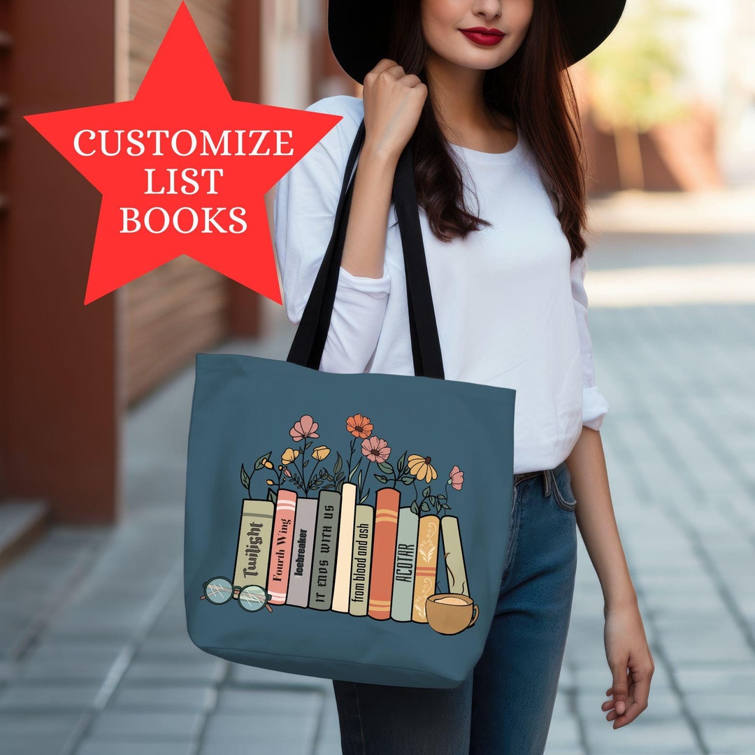 Custom Bookshelf Tote Personalized Favorite Books Tote Bag Custom ...