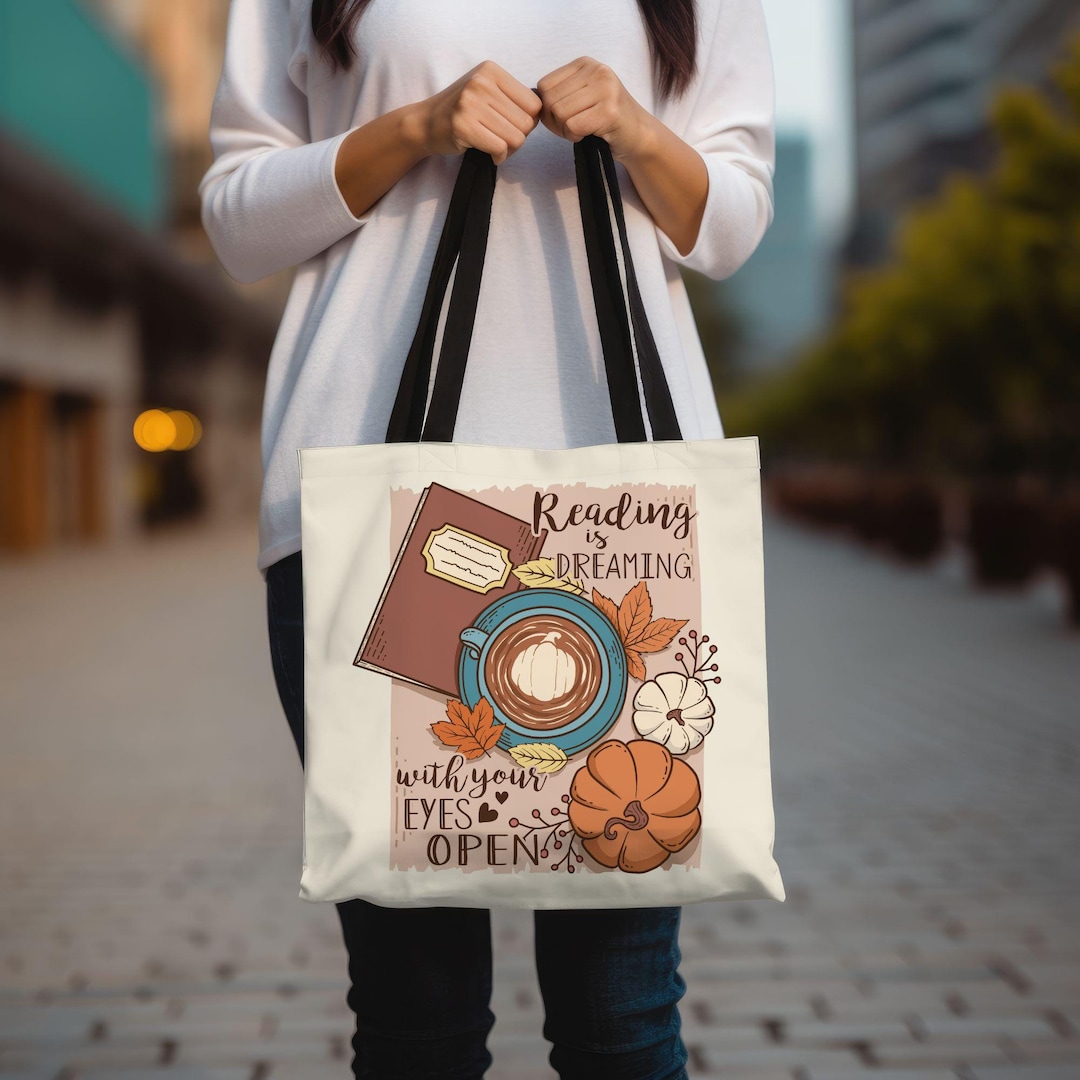 Fall Books Tote Bag Autumn Book Bag, Bookish Tote Gift Mom, Book Lover ...