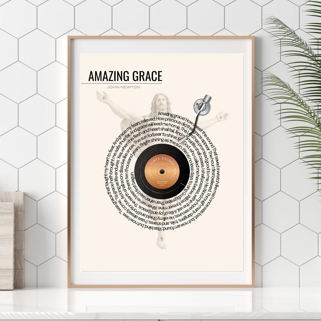 Retro Song Lyrics Poster, Amazing Grace Poster, Christian Hymn Wall ...