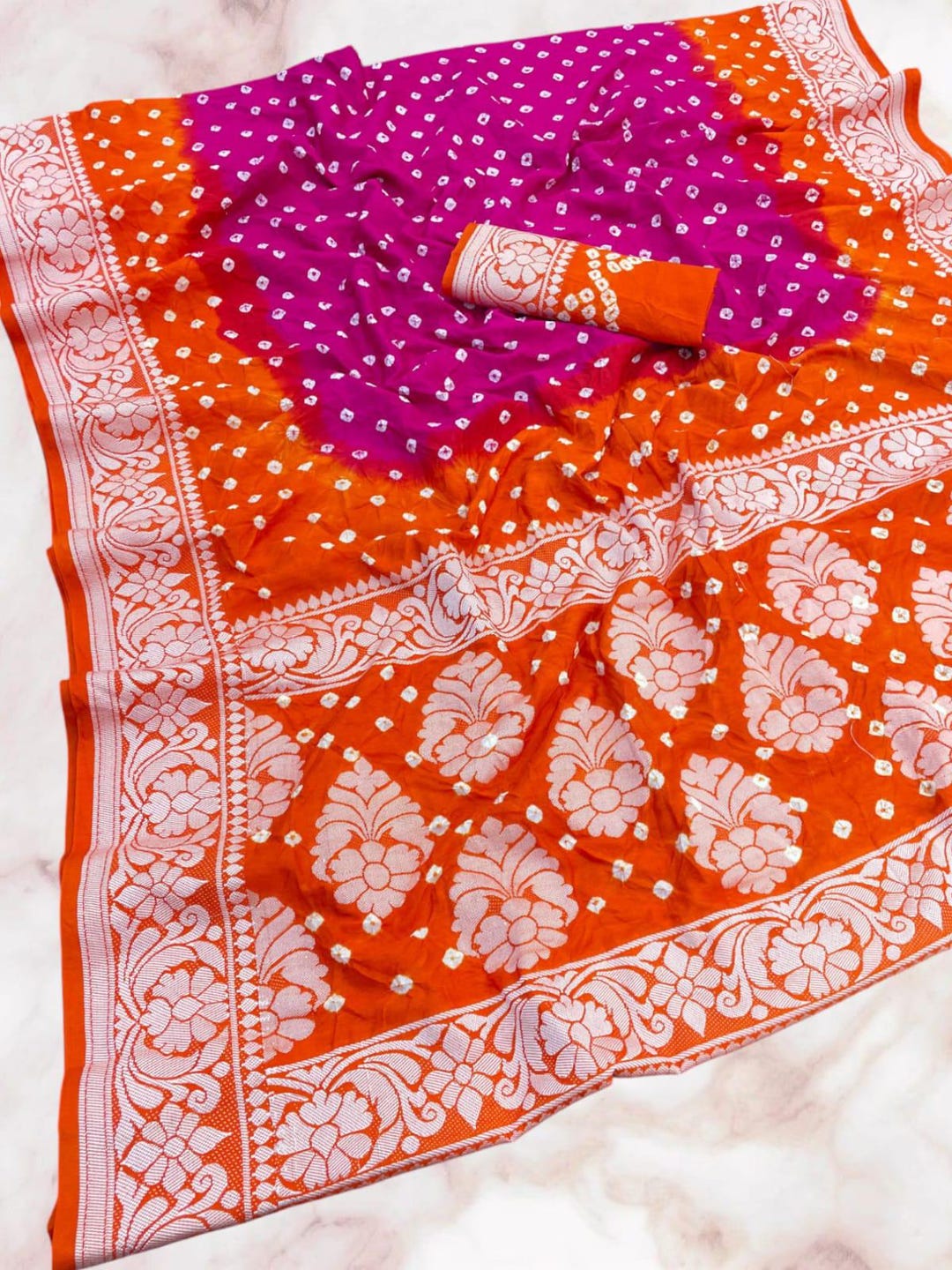 Gujarati Wedding Saree,bandhej Dola Silk Saree,bandhani Saree,double ...