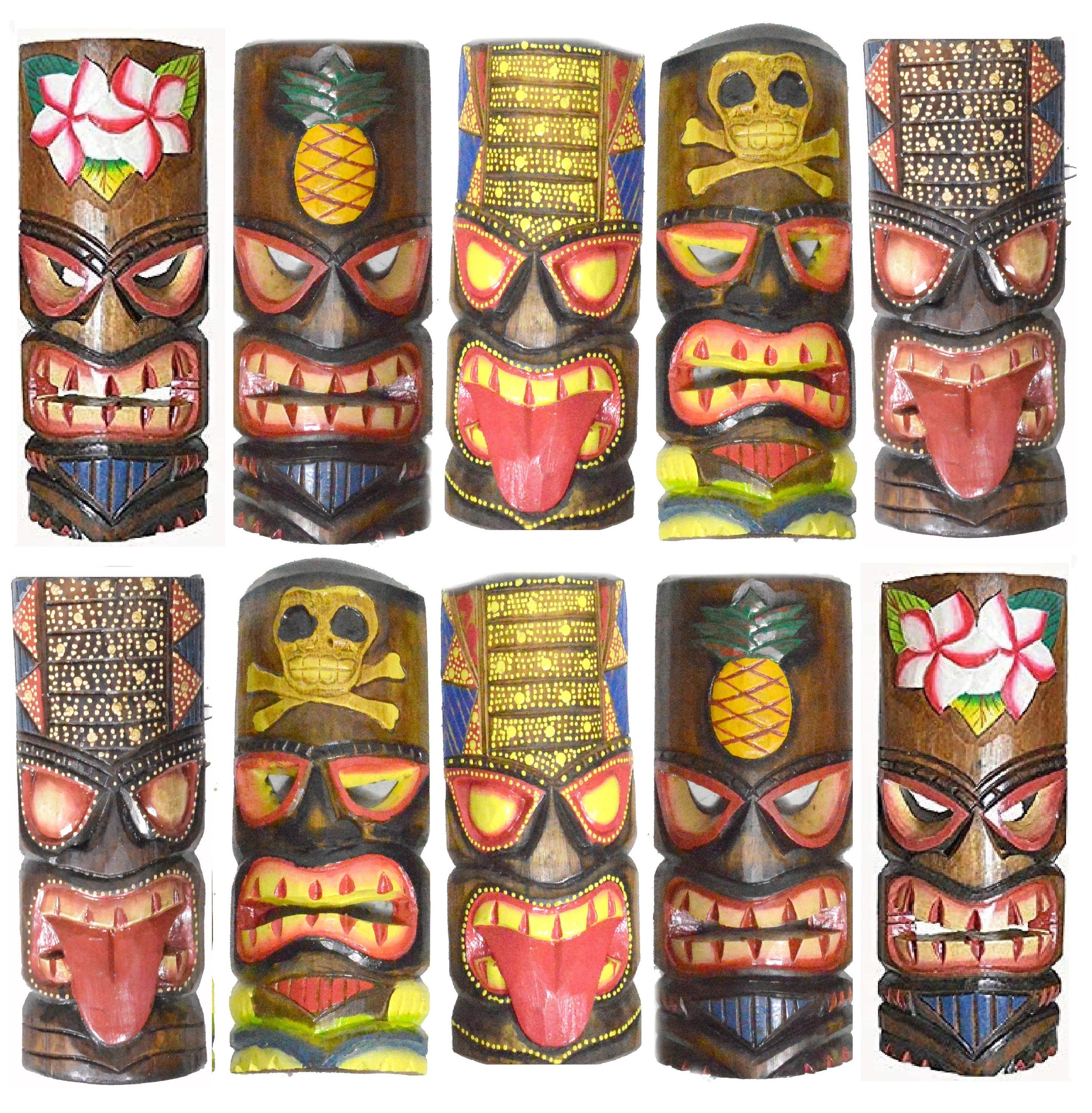 Tiki Mask 12 Large Set of 10 Polynesian Hawaiian Wall Decor Tropical ...