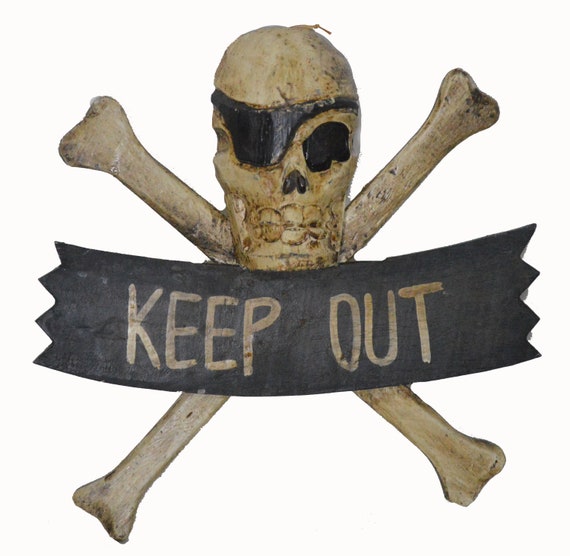 LG 12 Inch Hand Carved Wood Pirate Skull Cross Bone Keep Out - Etsy