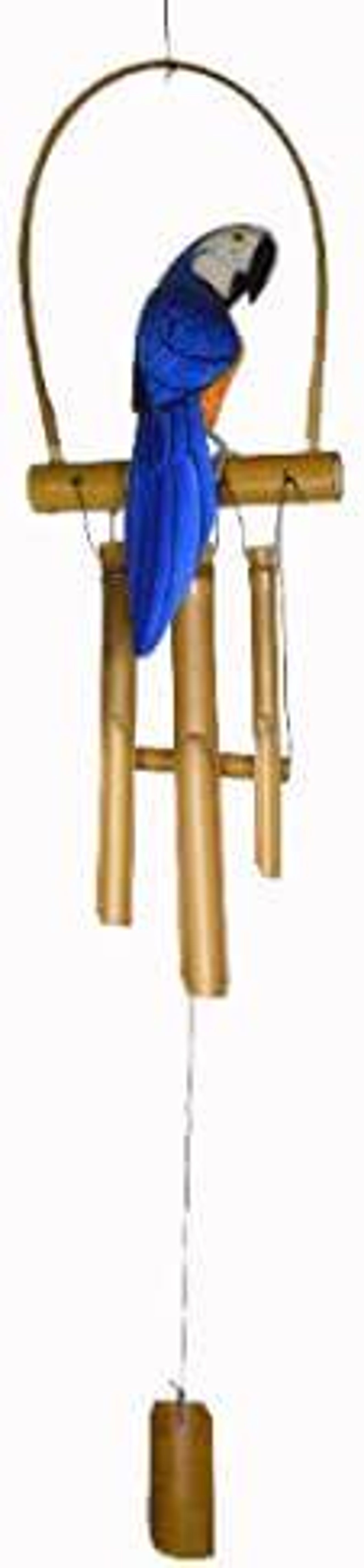 Hand Carved Bamboo Wooden PARROT Bird WIND CHIME Tropical Tiki Garden ...