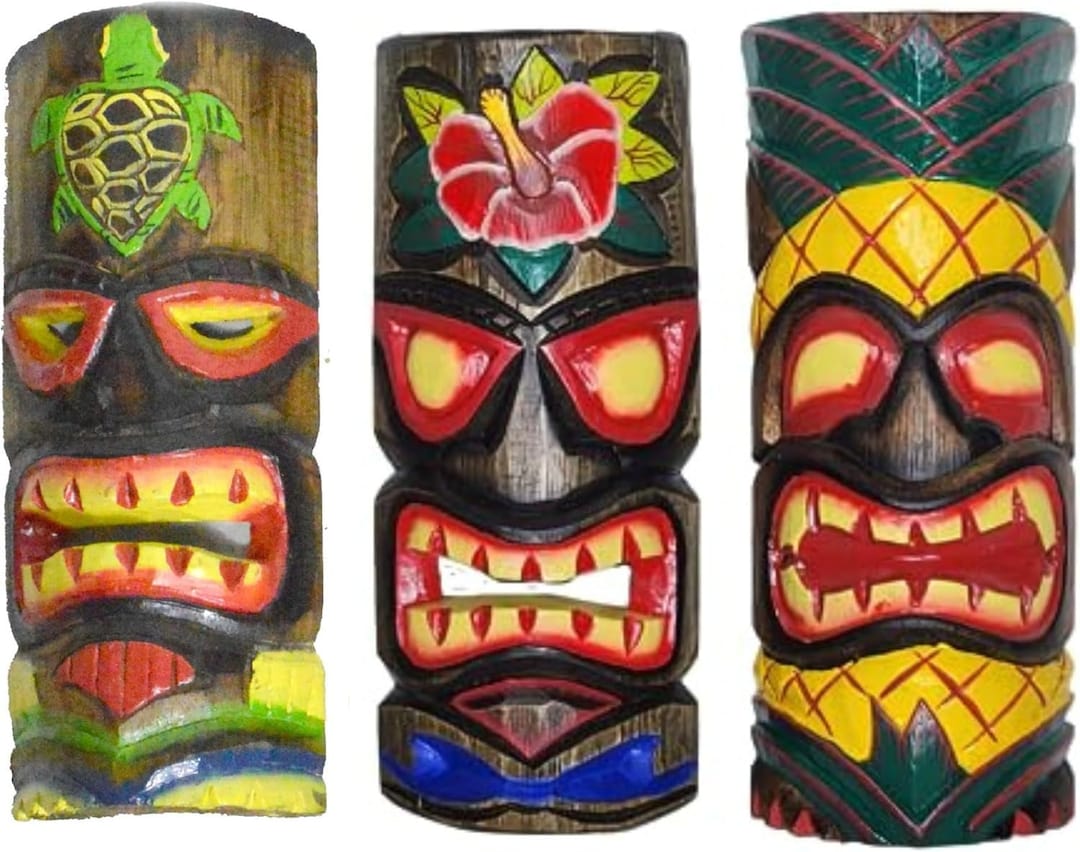 Tiki Mask 12 Large Set of 3 Polynesian Hawaiian Wall Decor Tropical ...