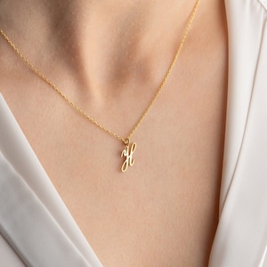 14K/8K Gold Initial Letter Necklace, Personalized Letter Cursive ...