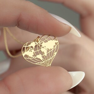 14K Gold Heart Shaped World Map Necklace, Explore Necklace, Adventure ...