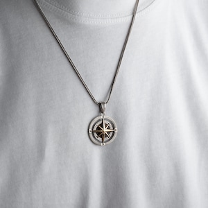 Handcrafted Sterling Silver Reversible Mens Compass Necklace, Men ...