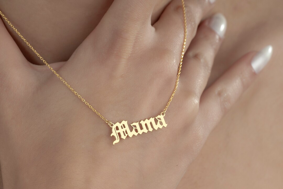 Personalized 14K/8K Solid Gold Mama Necklace, Custom Gothic Mama ...
