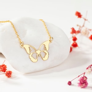 Butterfly Necklace in 14K Gold, Minimalist Gold Butterfly Pendant, Tiny ...