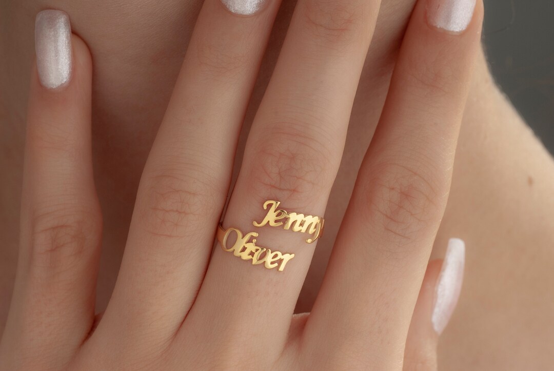 14K Gold Double Name Ring, Two Name Ring, Gold Couple Name Ring, Best ...