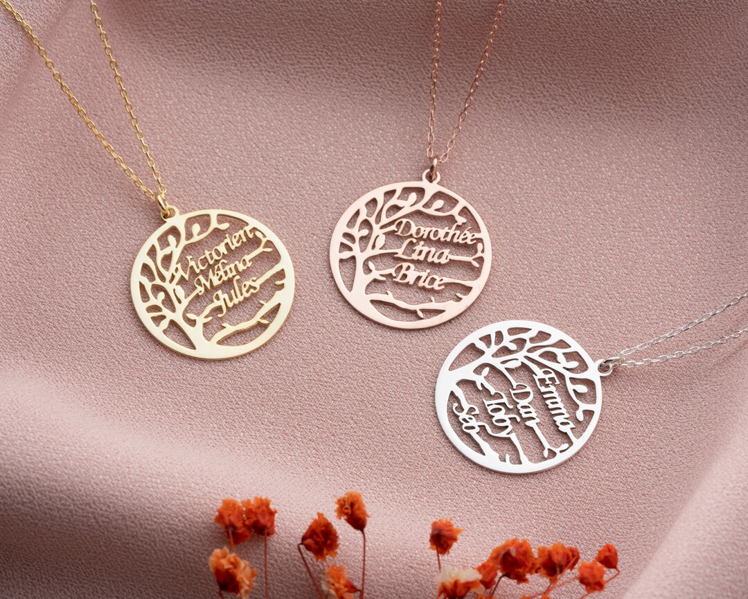14K Gold Tree of Life Necklace , Family Tree Pendant, Multiple Family ...