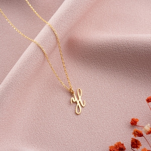 14K/8K Gold Initial Letter Necklace, Personalized Letter Cursive ...