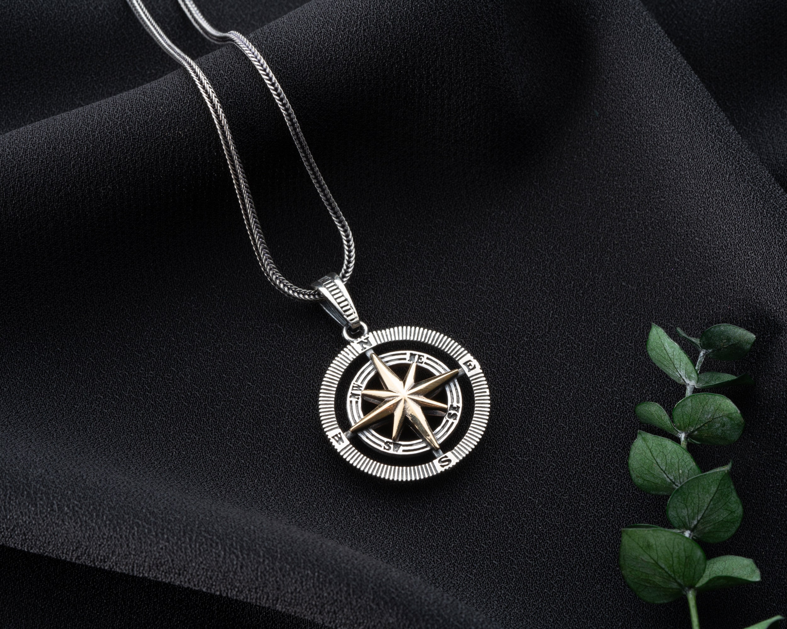 925K Silver Reversible Men Compass Necklace, Women Compass Necklace ...