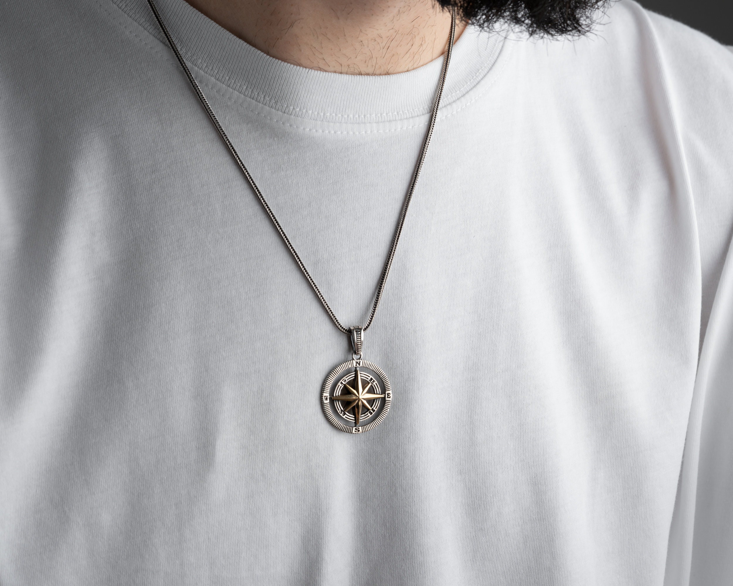 925K Silver Reversible Men Compass Necklace, Women Compass Necklace ...
