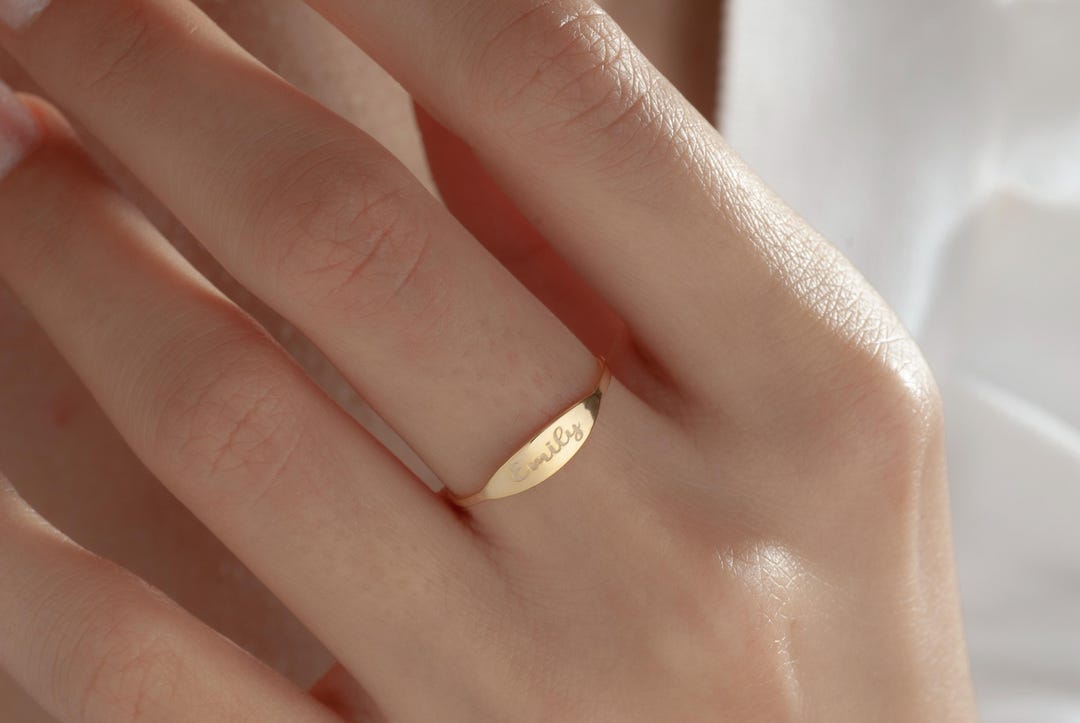 Custom 14K Solid Gold Name Ring, Dainty Name Ring, Engraved Name Ring ...