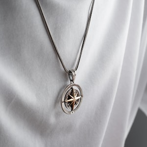 Handcrafted Sterling Silver Reversible Mens Compass Necklace, Men ...