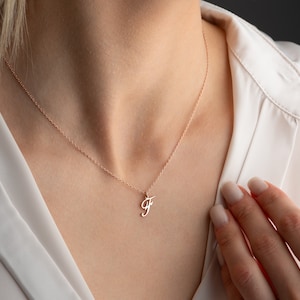 14K/8K Gold Initial Letter Necklace, Personalized Letter Cursive ...