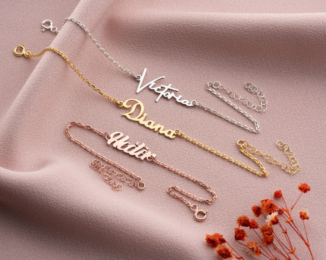 14K/8K Gold Name Bracelet, Custom Couple Name Bracelet, Custom Name ...