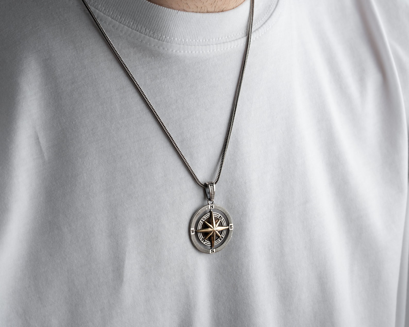 925K Silver Reversible Men Compass Necklace, Women Compass Necklace ...