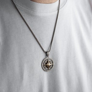 Handcrafted Sterling Silver Reversible Mens Compass Necklace, Men ...