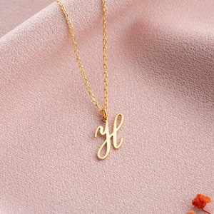 14K/8K Gold Initial Letter Necklace, Personalized Letter Cursive ...