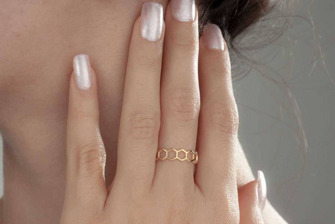 14K Gold Honeycomb Ring, Sterling Silver Honeycomb Ring, Hexagon Ring ...