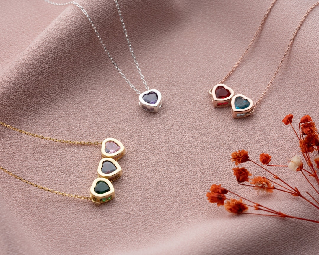 Silver Birthstone Necklace for Mom, Personalized Gold Birthstone ...