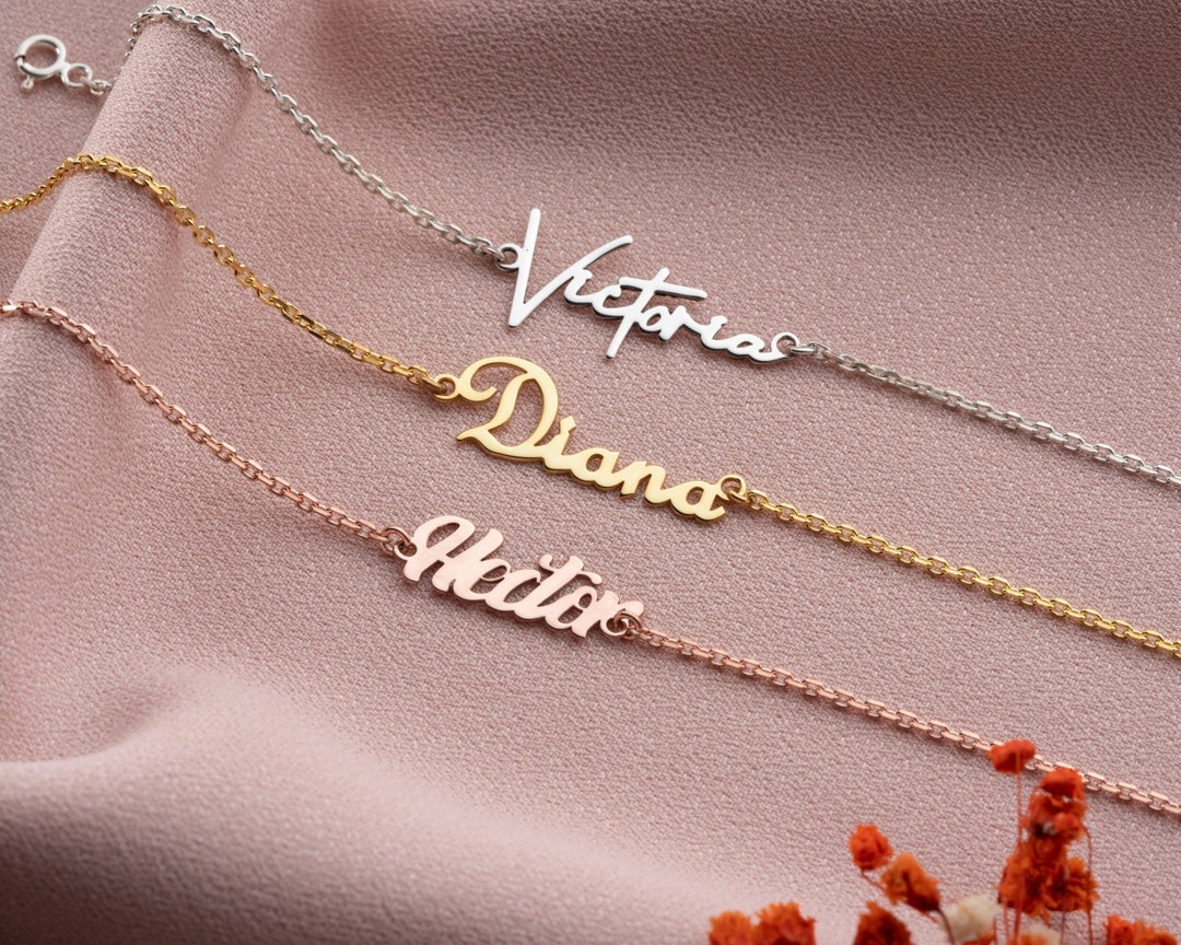 Custom 14K Gold Name Bracelet, Couple Name Bracelet, Nameplate Bracelet ...