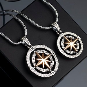 Sterling Silver Double Sided Men Compass Necklace, Unisex Compass ...