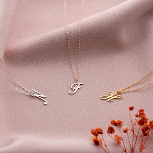 14K/8K Gold Initial Letter Necklace, Personalized Letter Cursive ...
